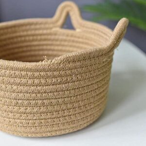 3-Piece Storage Basket Set, round woven basket，Natural Cotton Rope Woven Baskets with Handle for Organizing, Storage Basket, Decorative Woven Basket, Shelf Storagebag, Khaki