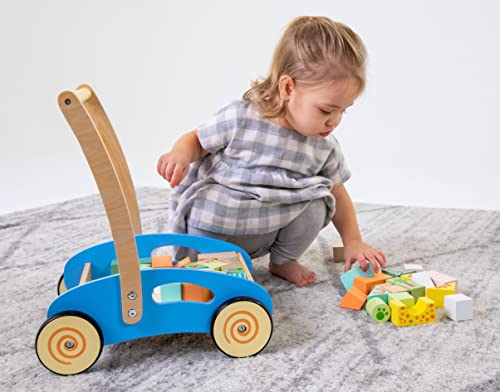 PIDOKO KIDS Wooden Baby Walker - 1 Year Old Boy Girl Gifts - Includes Stacking Sorting Cups, Zoo Themed Blocks and Book - Developmental Montessori Learning Toys for Babies 12 Months +