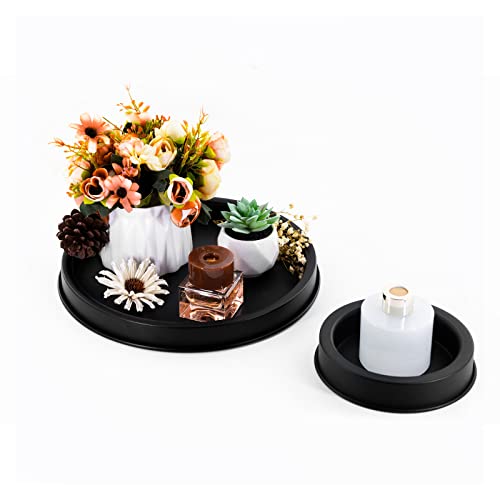 Lobolighting Black Round Decorative Coffee Table Serving Trays Set, Black Round Decorative Seving Trays for Modern Farmhouse Home Decorations (Large 11.4” + Small 6”)