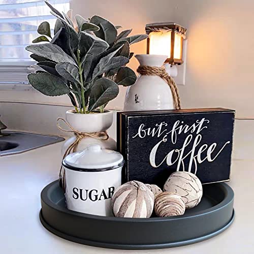 Lobolighting Black Round Decorative Coffee Table Serving Trays Set, Black Round Decorative Seving Trays for Modern Farmhouse Home Decorations (Large 11.4” + Small 6”)