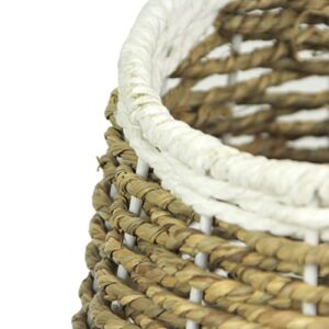 Set of 2 Natural and White Hand-Woven Seagrass Round Baskets Bohemian Decor