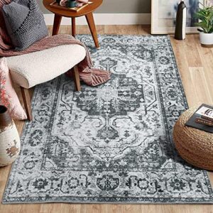 Fashionwu Vintage Area Rug Waterproof Heavy-Duty Rug Non-Slip Stain Resistant Carpet Non-Shedding Persian Distressed Boho Area Rug for Living Room Bedroom Kitchen, 8' x 10' Grey