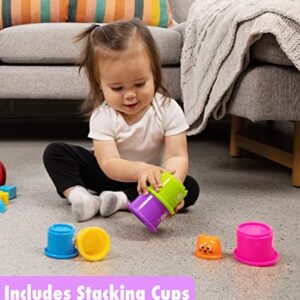 Pidoko Kids Wooden Baby Walker - Toys for 1 Year Old Boy Girl - Push Walker Toy for Babies - Includes Dinosaur Cart, 36 Pcs Building Blocks, Stacking Cups and Book - Learning Walker for Toddlers Gifts