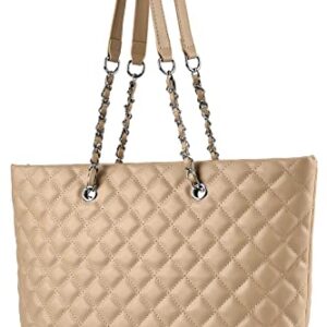 Women Quilted Shoulder Bag, Fashion Lightweight Handbags Tote Puses Designer Satchel Hobo Bag with Chain Straps (Khaki)