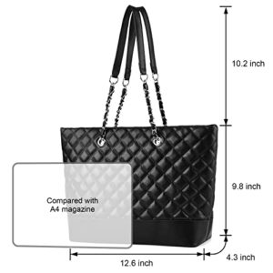 Women Quilted Shoulder Bag, Fashion Lightweight Handbags Tote Puses Designer Satchel Hobo Bag with Chain Straps (Khaki)