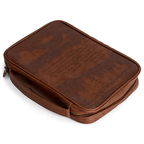 Wings of Eagles Scripture Brown Large Print Vinyl Bible Cover with Handle