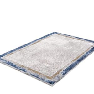 Abani Solid Grey Rugs Geometric Pattern 4'x6' Bedroom Rug - Modern Design Blue Border No-Shedding Premium Area Rug