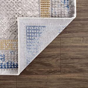 Abani Solid Grey Rugs Geometric Pattern 4'x6' Bedroom Rug - Modern Design Blue Border No-Shedding Premium Area Rug