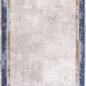 Abani Solid Grey Rugs Geometric Pattern 4'x6' Bedroom Rug - Modern Design Blue Border No-Shedding Premium Area Rug