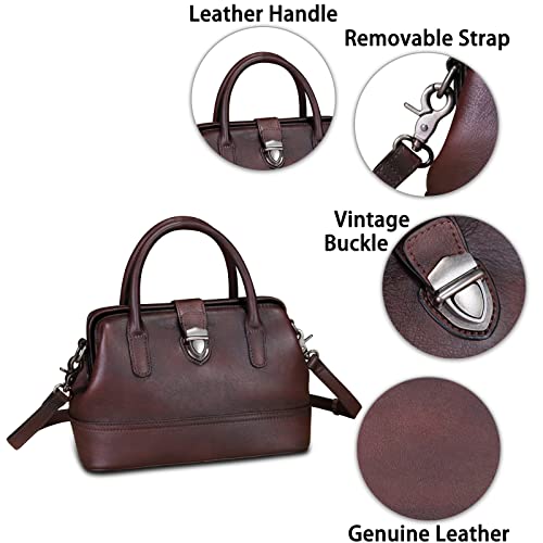 Genuine Leather Satchel Handbag for Women Purse Top Handle Bags Handmade Vintage Crossbody Bag Purses (Coffee)