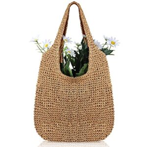 saintrygo women straw beach bag bucket tote summer woven handmade handbag shoulder bag (stylish style,15.75 x 11.81 x 14.17 inches)