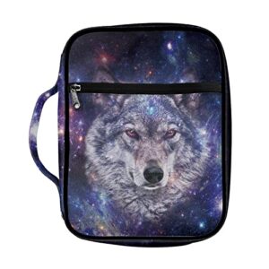 dreaweet galaxy wolf bible carrying case cheetah design bible covers for men boys, lightweight pockets zipper book tote bag for office school church travel