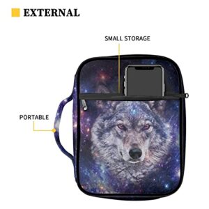 Dreaweet Galaxy Wolf Bible Carrying Case Cheetah Design Bible Covers for Men Boys, Lightweight Pockets Zipper Book Tote Bag for Office School Church Travel