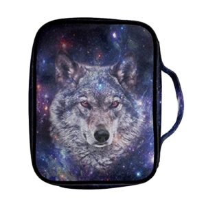 Dreaweet Galaxy Wolf Bible Carrying Case Cheetah Design Bible Covers for Men Boys, Lightweight Pockets Zipper Book Tote Bag for Office School Church Travel