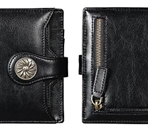 Travelambo Rfid Wallet Women Leather Bifold Compact Small Wallet for Women (Black)