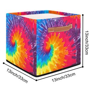 Storage Cube Bins Abstract Art Swirl Tie Dye Large Collapsible Storage Basket with Handle Decorative Storage Boxes for Toys Organizer Closet Shelf Nursery Kid Bedroom,13x13x13