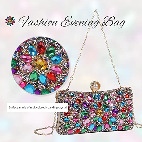 SUKUTU Women Rhinestone Evening Bag MultiColored Dazzling Crystal Clutch Bag Party Bridal Wedding Cocktail Handbag