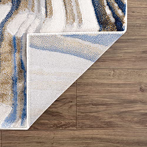 Abani 6’ x 9’ Modern Topography Design Blue, Grey & Gold Area Rug Rugs Modern Pattern No Shed Dining Room Rug