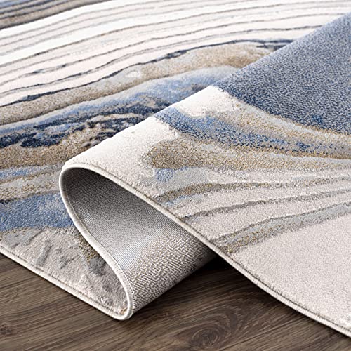 Abani 6’ x 9’ Modern Topography Design Blue, Grey & Gold Area Rug Rugs Modern Pattern No Shed Dining Room Rug