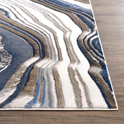 Abani 6’ x 9’ Modern Topography Design Blue, Grey & Gold Area Rug Rugs Modern Pattern No Shed Dining Room Rug