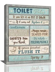 bathroom wall art toilet rules canvas wall decor bathroom sign pictures print painting teal framed artwork home decoration for bathroom 12″x16″