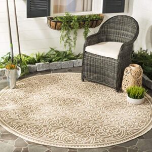 safavieh beach house collection 4′ round cream/beige bhs134c geometric indoor/ outdoor non-shedding easy patio backyard porch deck mudroom area rug