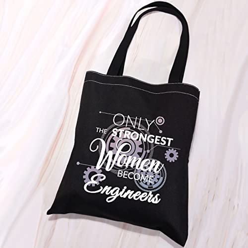 VAMSII Woman Engineer Gift Tote Bag Engineering Gifts for Women only the Strongest Women Become Engineers Gifts Shoulder Bag(black tote)