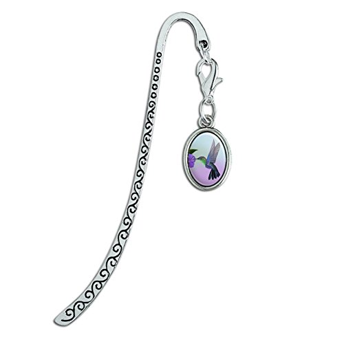 Hummingbird Crowned Woodnymph Purple Violet Metal Bookmark Page Marker with Oval Charm