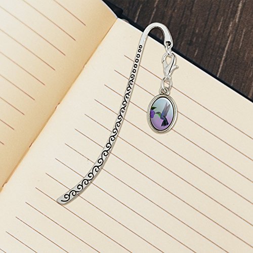 Hummingbird Crowned Woodnymph Purple Violet Metal Bookmark Page Marker with Oval Charm