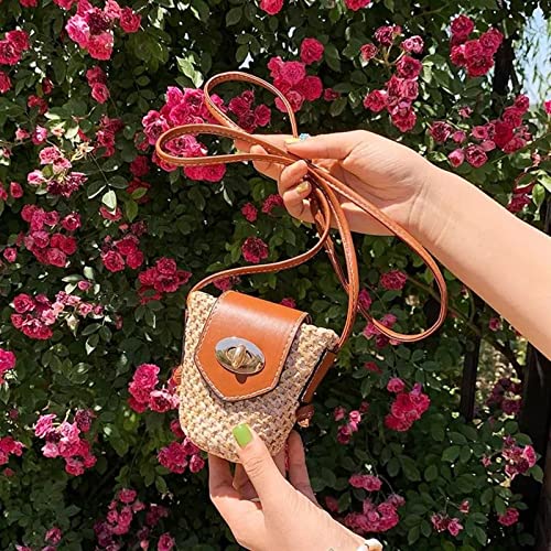 Yviv1yn Women Bag Straw Woven Trend Shoulder Crossbody Bag PU Patchwork Basket Rattan Bag Summer Beach Bolso (Color : Big Khaki, Size : One Size)