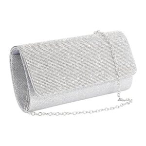 segreto women’s shiny rhinestones evening bags pu leather sequins shoulder handbag flap clutch purse for wedding party