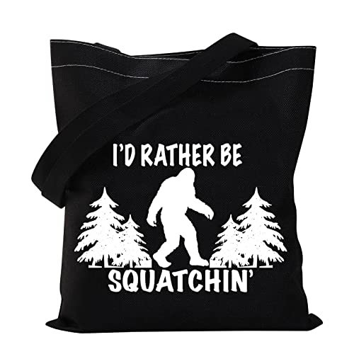 VAMSII I'd Rather be Squatchin Gifts Tote Bag Funny Gifts Shoulder Bag Sasquatch Gifts(black tote)