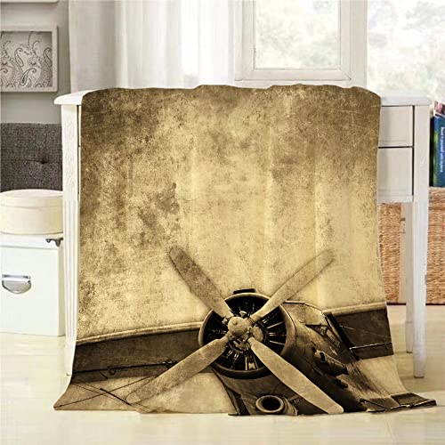 Beabes Old Aircraft Plush Blanket Throw Vintage Airport Plane Steel Airplane Soft Bed Blankets for Home Bedroom Office Sofa Couch 60x80 Inch Throw Blanket