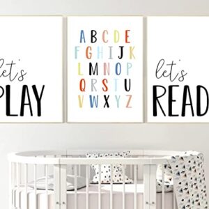 Kids Playroom Wall Art Playroom Wall Decor UNFRAMED, Kids Room Wall Art Prints Playroom Artwork Children Canvas Wall Art, Lets Read Lets Play Wall Art Toddler Art Kid Pictures 16x24 Inch, Set of 3