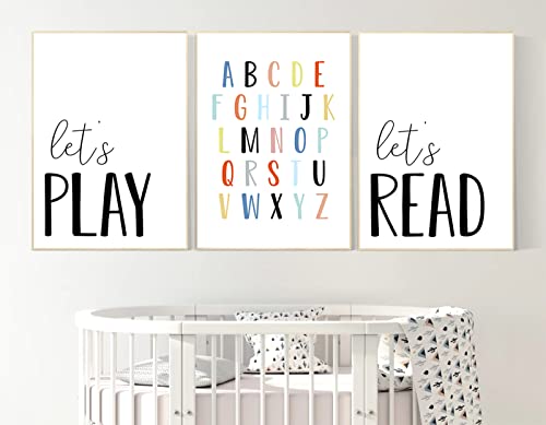 Kids Playroom Wall Art Playroom Wall Decor UNFRAMED, Kids Room Wall Art Prints Playroom Artwork Children Canvas Wall Art, Lets Read Lets Play Wall Art Toddler Art Kid Pictures 16x24 Inch, Set of 3