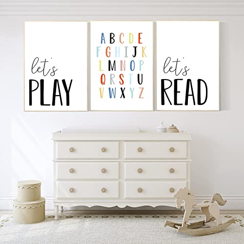 Kids Playroom Wall Art Playroom Wall Decor UNFRAMED, Kids Room Wall Art Prints Playroom Artwork Children Canvas Wall Art, Lets Read Lets Play Wall Art Toddler Art Kid Pictures 16x24 Inch, Set of 3