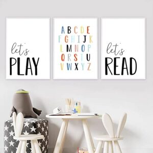 Kids Playroom Wall Art Playroom Wall Decor UNFRAMED, Kids Room Wall Art Prints Playroom Artwork Children Canvas Wall Art, Lets Read Lets Play Wall Art Toddler Art Kid Pictures 16x24 Inch, Set of 3