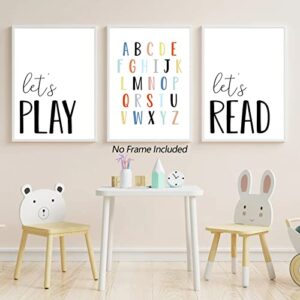 Kids Playroom Wall Art Playroom Wall Decor UNFRAMED, Kids Room Wall Art Prints Playroom Artwork Children Canvas Wall Art, Lets Read Lets Play Wall Art Toddler Art Kid Pictures 16x24 Inch, Set of 3