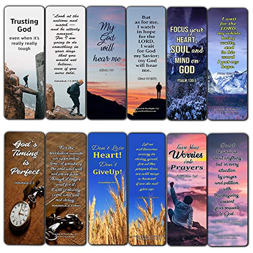 Religious Bookmarks About Waiting on God to Answer Prayer (12 Pack) - Encouraging Bible Verses for Men Women Church Supplies Cell Group Hospital Ministry Stocking Stuffers