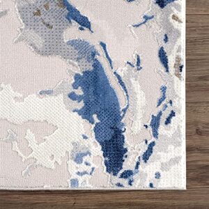 Abani Transitional Rugs Grey & Blue Swirl 5'3"x7'6" (5x8) Area Rug - Abstract Marble Watercolor No-Shed Premium Dining Room Rug