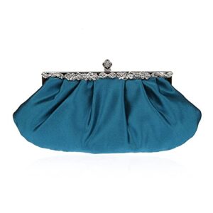 tngan women pleated clutch solid color evening bag banquet tote bag bridal wedding dress handbag, teal a