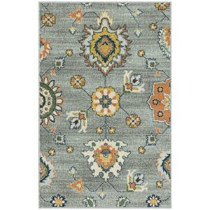 maples rugs fleur contemporary motif kitchen rugs non skid accent area carpet [made in usa], radiant grey, 2’6 x 3’10