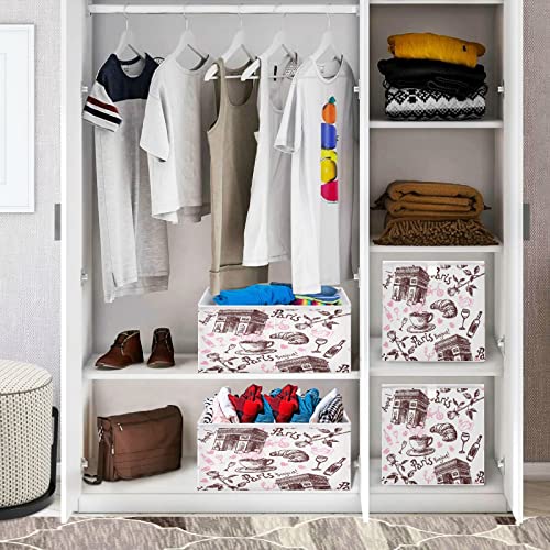 Romantic Paris Foldable Cube Storage Bins, 11 x 11 x 11 inches, Fabric Storage Baskets Bins for Nursery,Closet Shelf,Home Organization