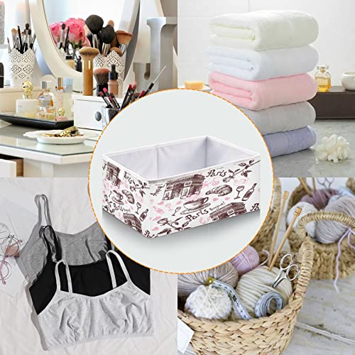 Romantic Paris Foldable Cube Storage Bins, 11 x 11 x 11 inches, Fabric Storage Baskets Bins for Nursery,Closet Shelf,Home Organization