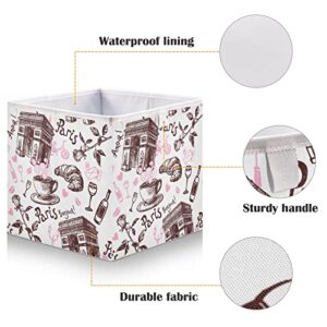 Romantic Paris Foldable Cube Storage Bins, 11 x 11 x 11 inches, Fabric Storage Baskets Bins for Nursery,Closet Shelf,Home Organization