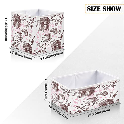 Romantic Paris Foldable Cube Storage Bins, 11 x 11 x 11 inches, Fabric Storage Baskets Bins for Nursery,Closet Shelf,Home Organization