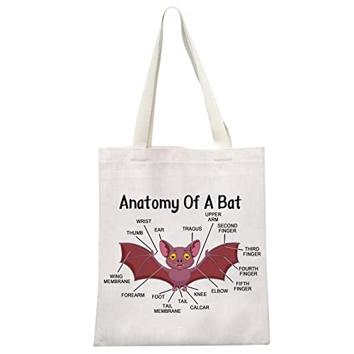 MEIKIUP Funny Bat Tote Bag Bat Lover Inspired Gift Anatomy Of A Bat Gift for Animal Lover Bat Themed Gift for Women (Anatomy Of A Bat BAG)