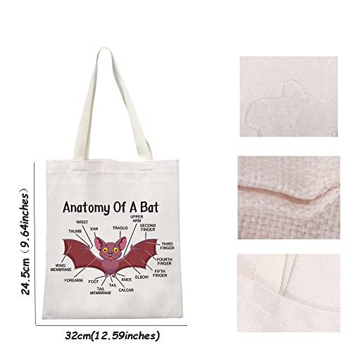 MEIKIUP Funny Bat Tote Bag Bat Lover Inspired Gift Anatomy Of A Bat Gift for Animal Lover Bat Themed Gift for Women (Anatomy Of A Bat BAG)