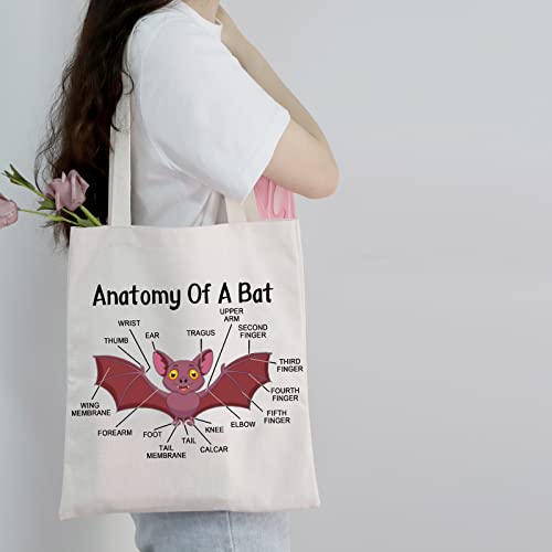 MEIKIUP Funny Bat Tote Bag Bat Lover Inspired Gift Anatomy Of A Bat Gift for Animal Lover Bat Themed Gift for Women (Anatomy Of A Bat BAG)