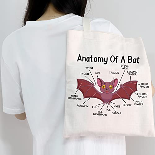 MEIKIUP Funny Bat Tote Bag Bat Lover Inspired Gift Anatomy Of A Bat Gift for Animal Lover Bat Themed Gift for Women (Anatomy Of A Bat BAG)